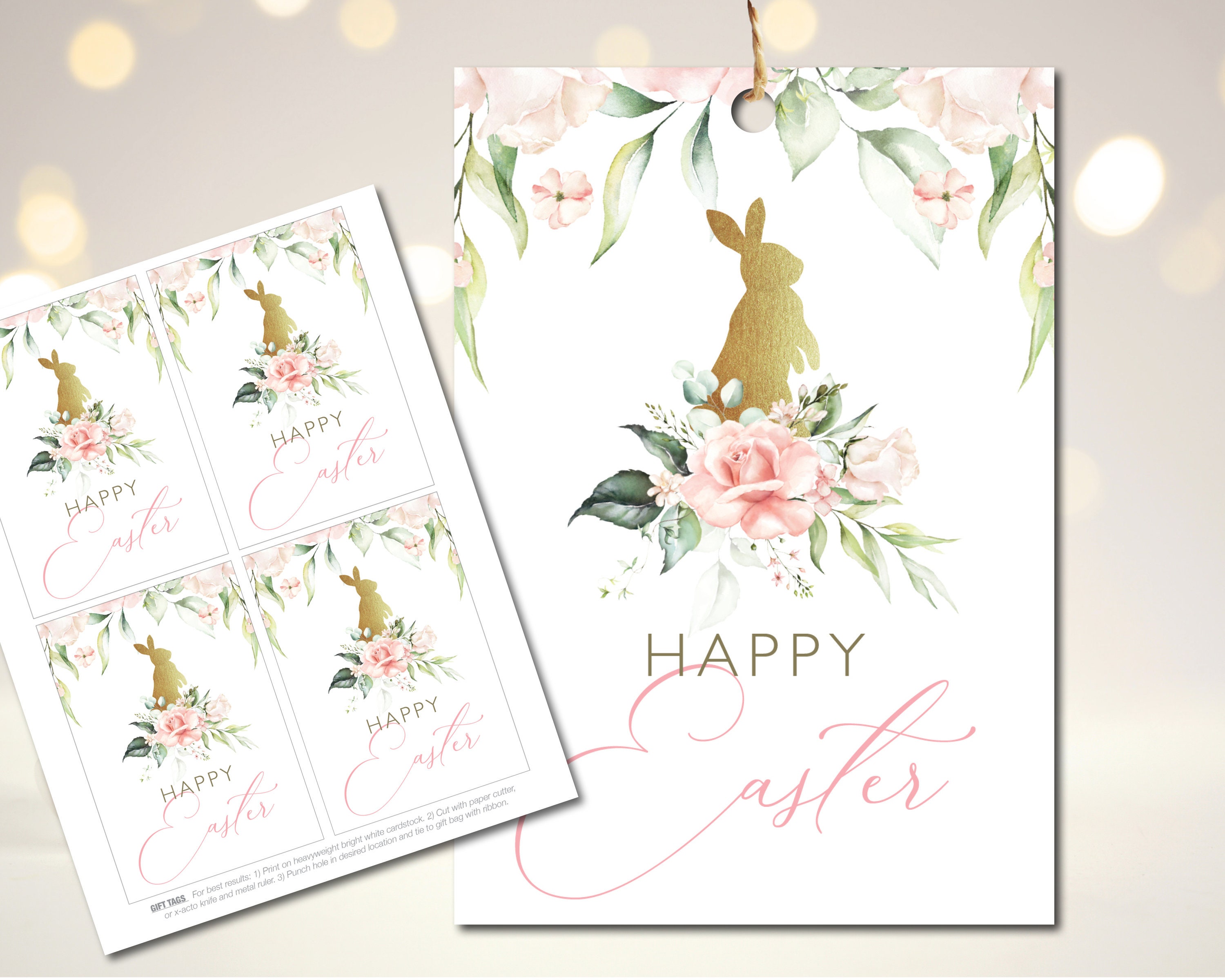 Printable Easter Gift Tag, Floral Easter Bunny Favor Tag, Printable ...