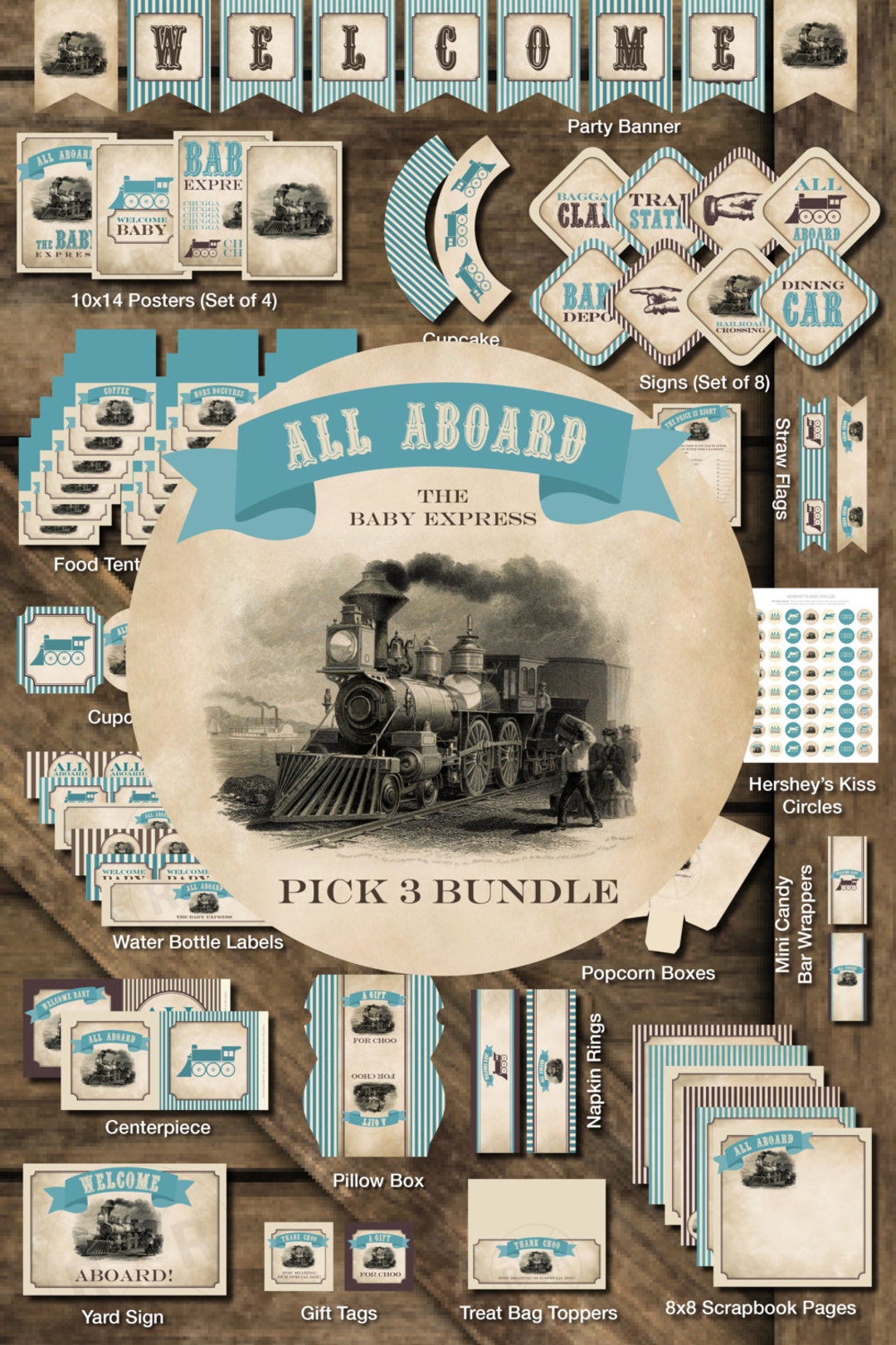 Train Baby Shower Printables, Train Printable Package, Choo Choo, Train ...