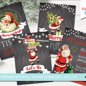 Santa Poster Set, Retro Santa Printables, Christmas Printables, Vintage ...