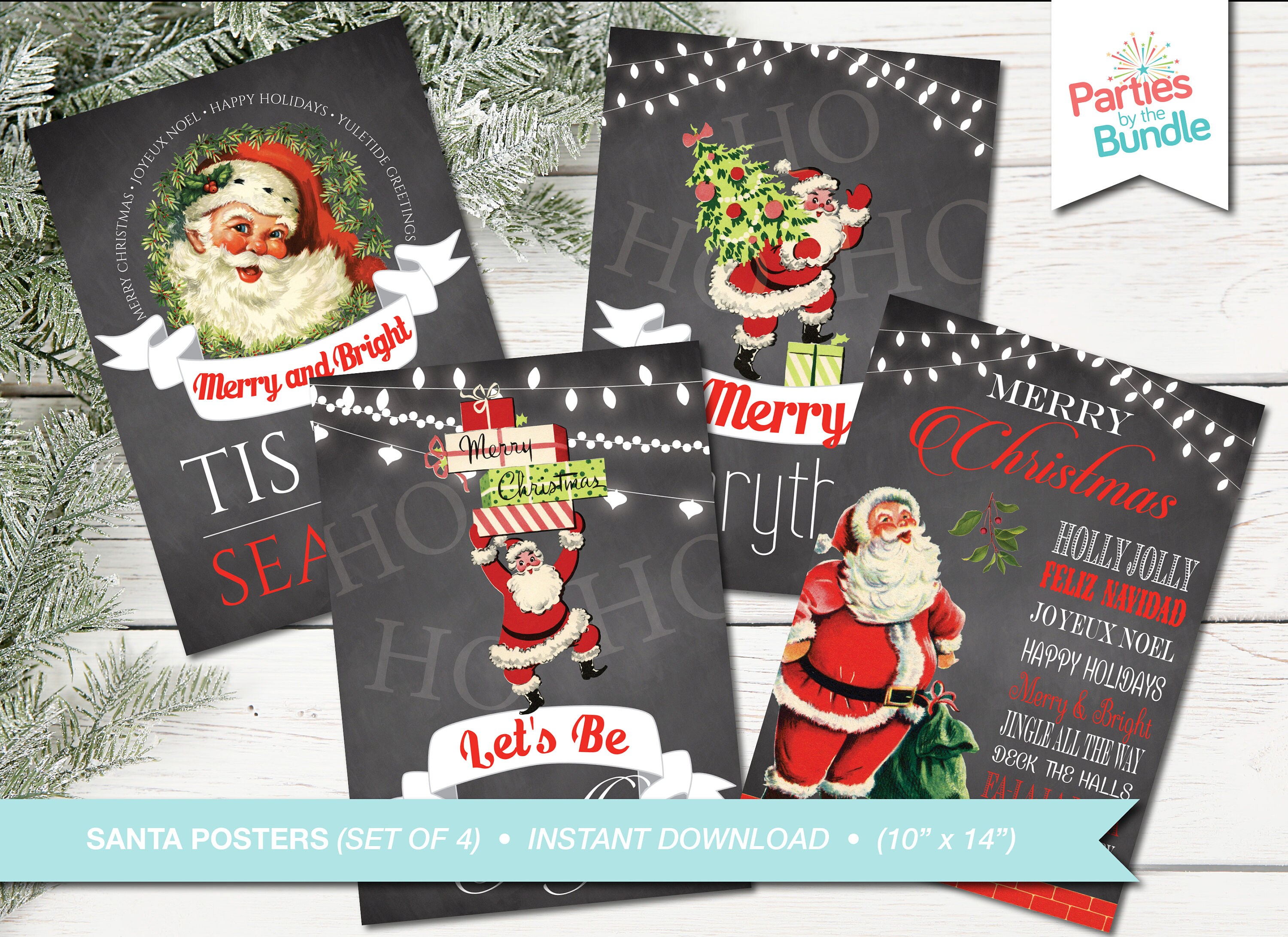 Santa Poster Set Retro Santa Printables Christmas - Etsy