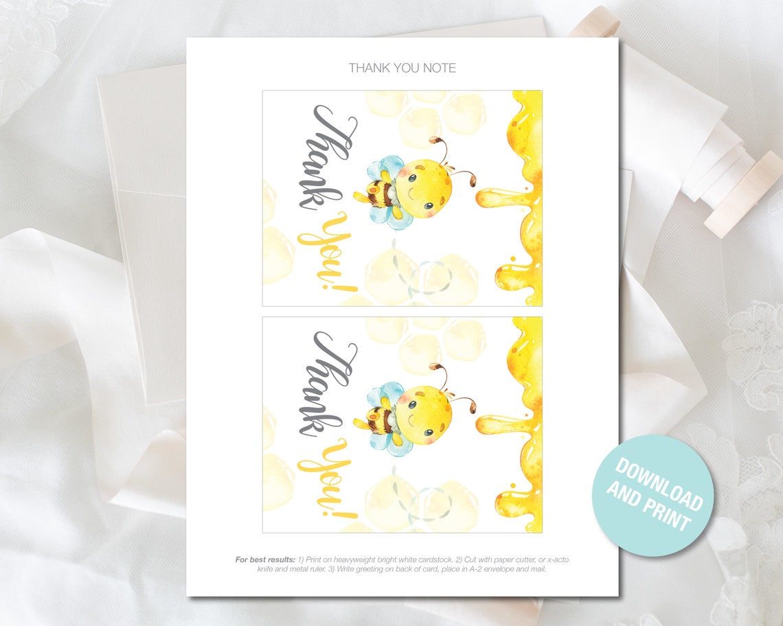 Bee Day Party Thank You Note Thankyou Bee Printables Bee - Etsy