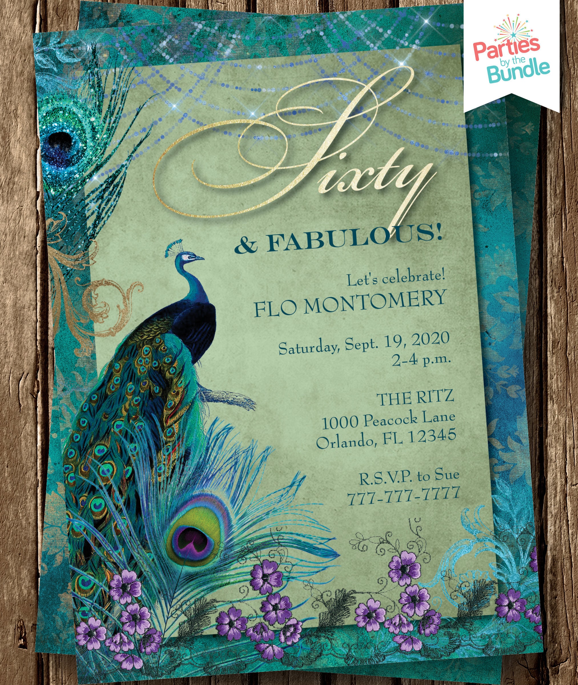 Peacock Birthday Party Invitation Peacock Feather 50th 60th | Etsy