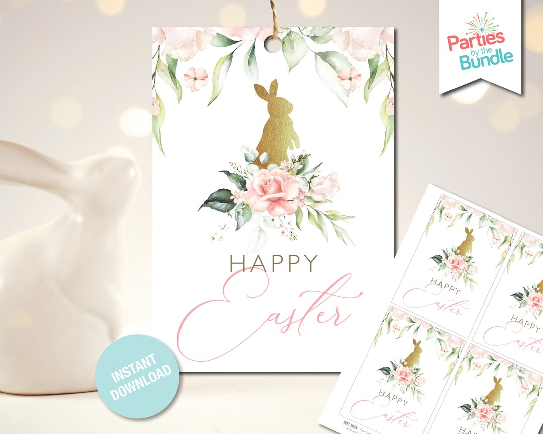 Printable Easter Gift Tag, Floral Easter Bunny Favor Tag, Printable ...