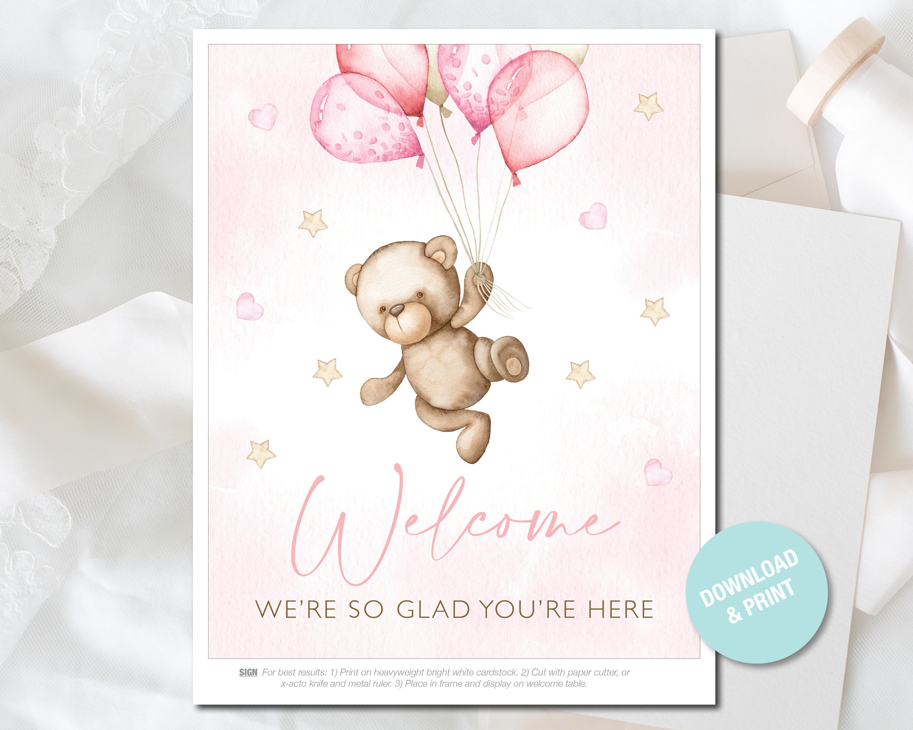 Teddy Bear Welcome Sign Pink Teddy Bear Shower Decorations | Etsy
