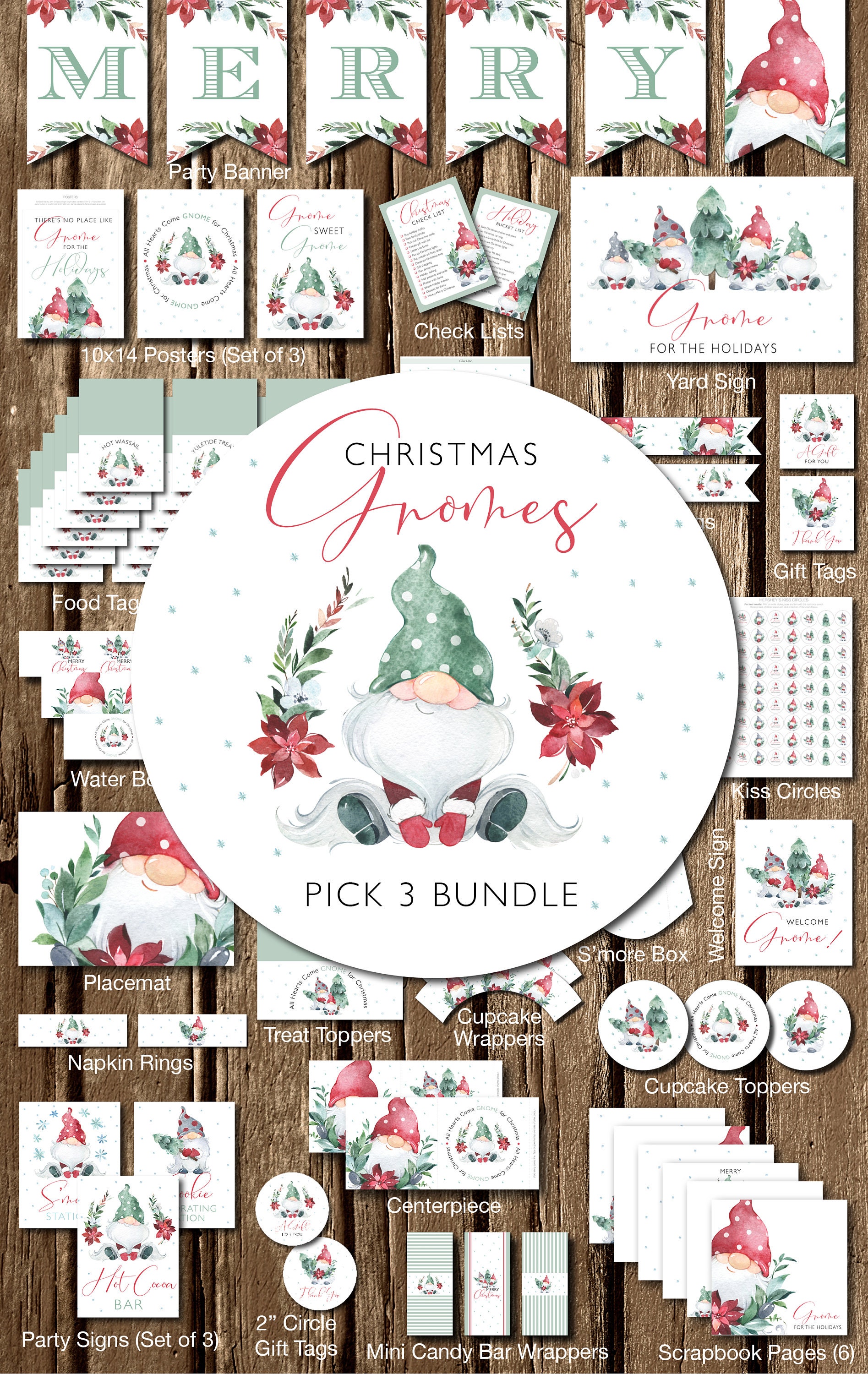 Gnome Decoration Kit Gnomes Christmas Printable Party Bundle - Etsy