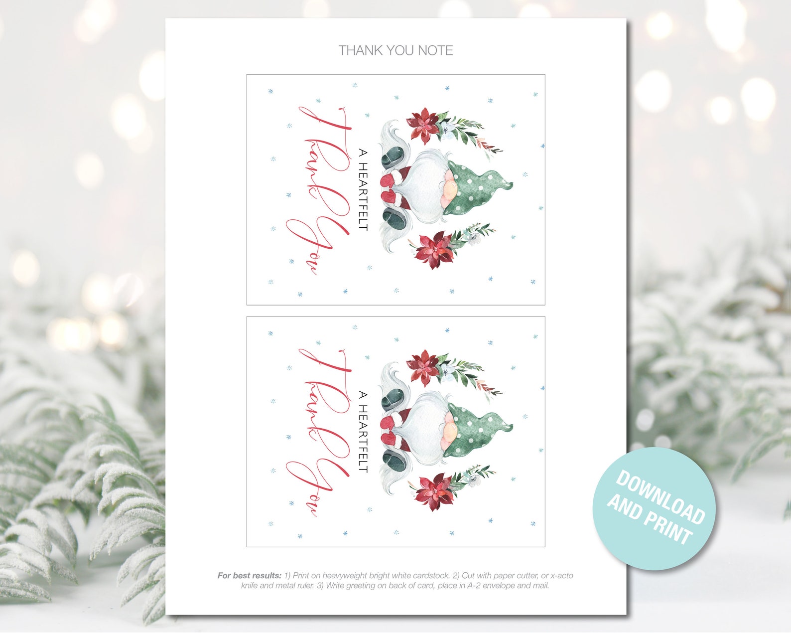 Christmas Gnome Thank You Note Thank You Card Gnome - Etsy