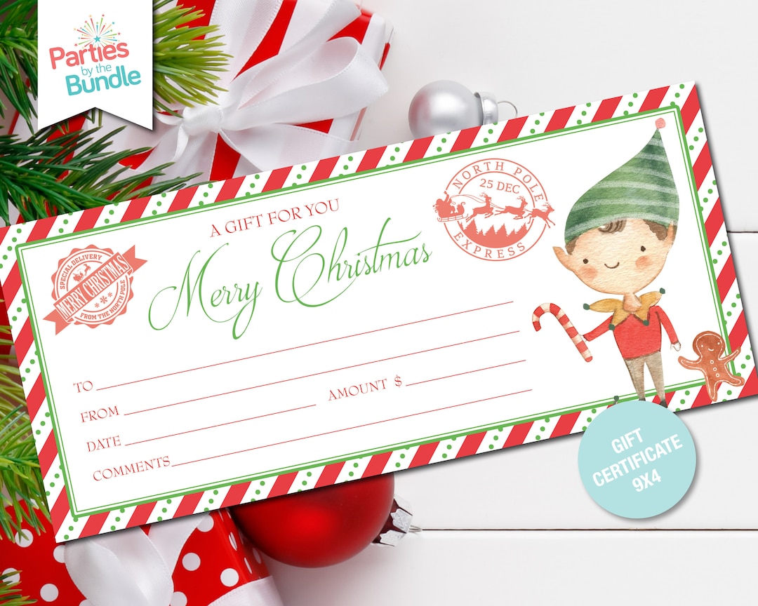 Printable Christmas Gift Certificate, Elf Gift Voucher, Gift Card ...