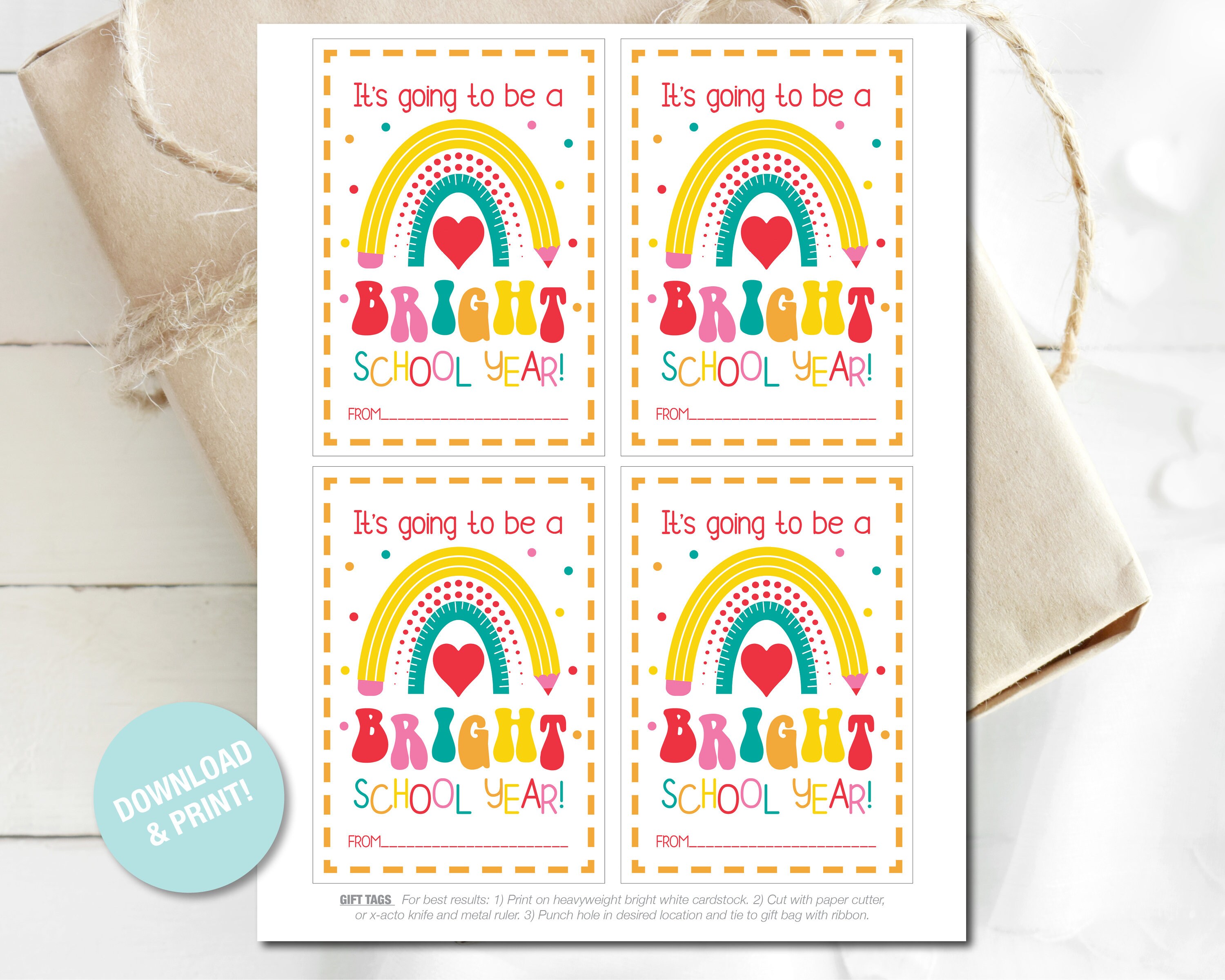 Bright School Year Gift Tag: Printable Back to School Favor (instant ...