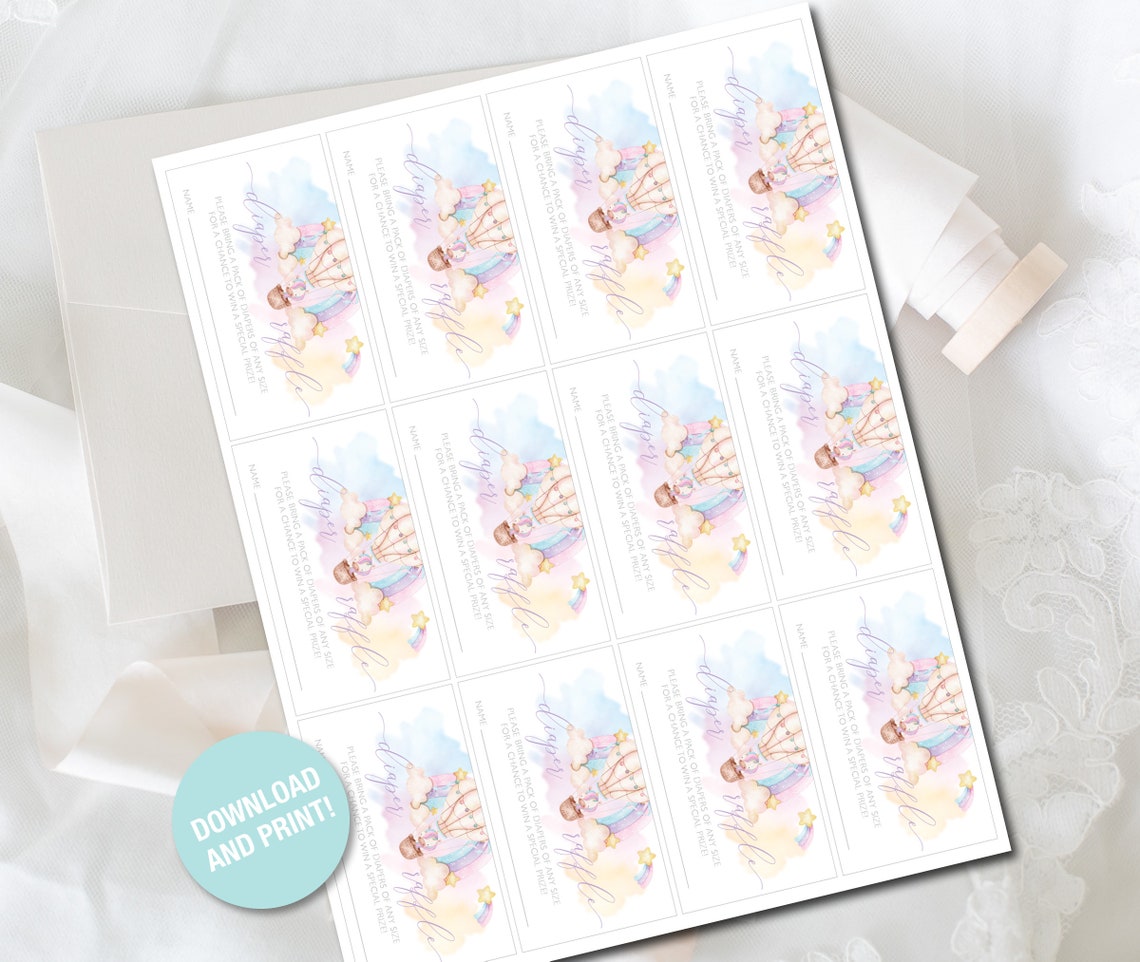 Diaper Raffle Ticket, Rainbow Unicorn Baby Shower, Printable Diaper ...