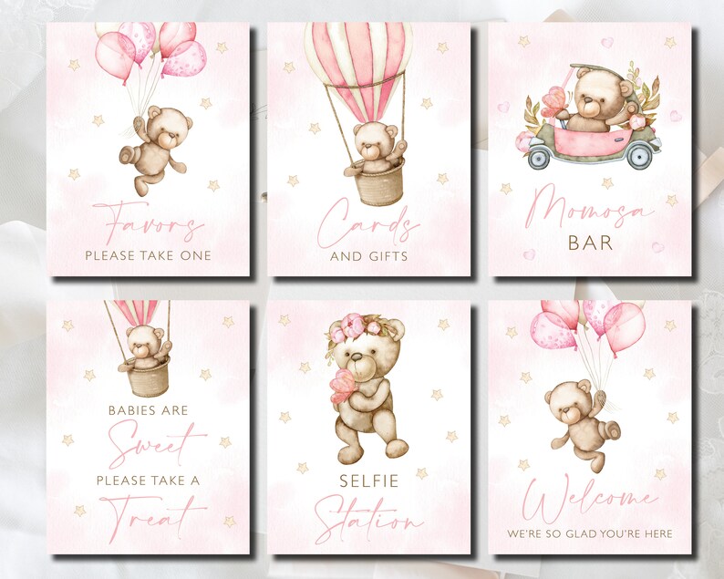 Teddy Bear Baby Shower Table Signs, Pink Teddy Bear Decorations, Cards ...