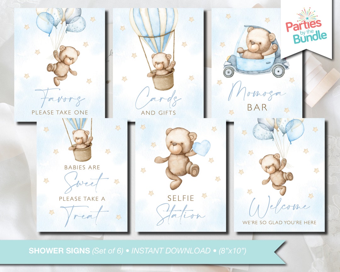 Teddy Bear Baby Shower Table Signs, Blue Teddy Bear Decorations, Cards ...
