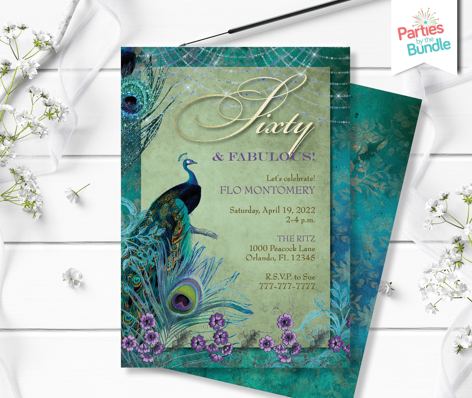 Peacock Birthday Party Invitation Peacock Feather 50th 60th - Etsy