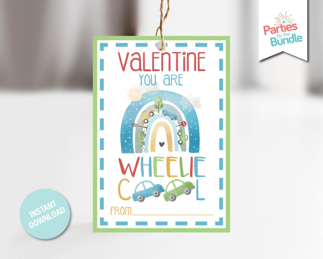 Printable Car Valentine Gift Tag | Wheelie Cool Rainbow Valentine ...