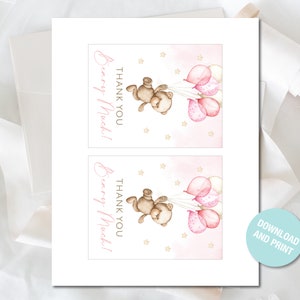 Teddy Bear Thank You Note, Thank You Beary Much, Thank You Card, Flat ...