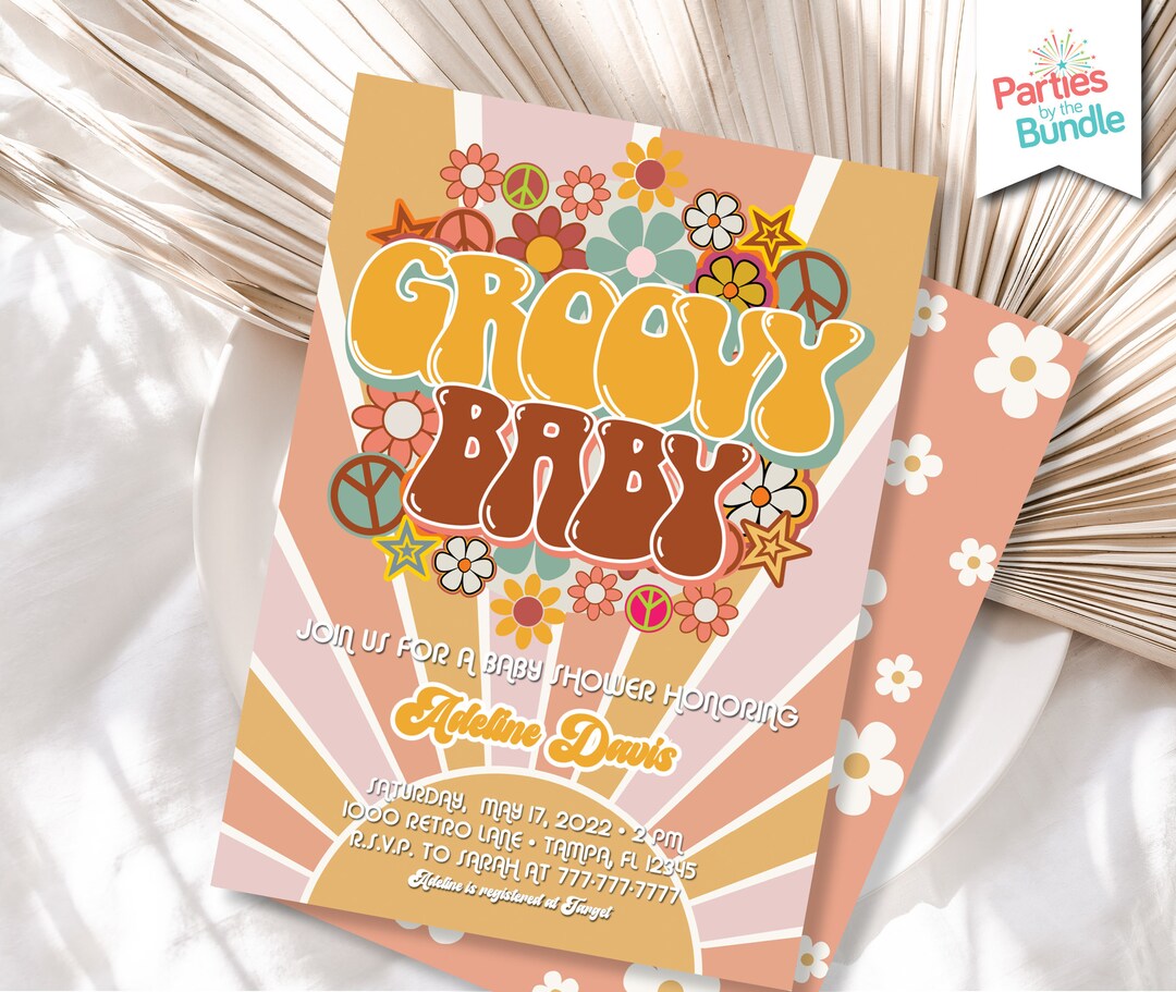 Groovy Baby Shower Invitation, Peace Love 70s Hippie Shower, Boho Retro ...