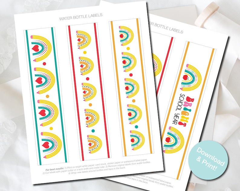 Back to School Water Bottle Labels: Printable Wrappers (instant ...