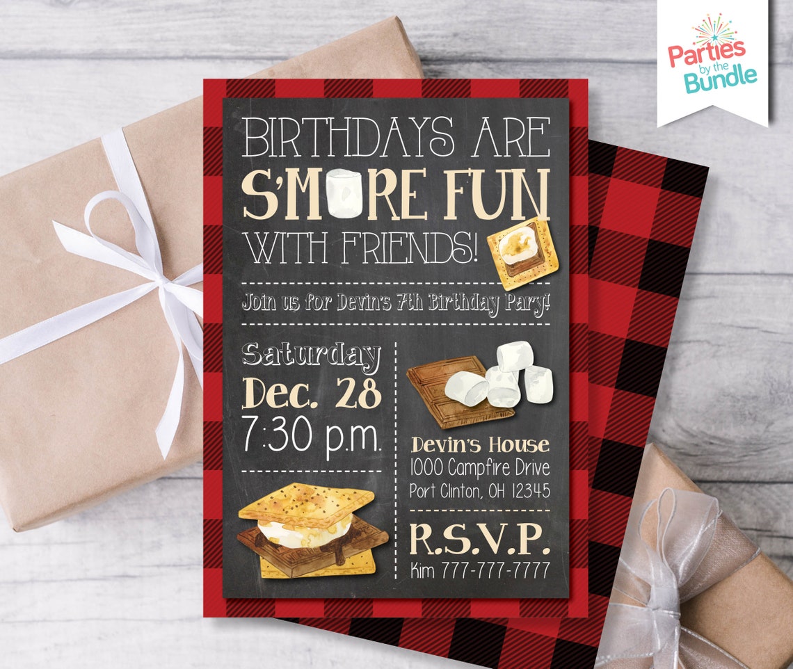 S'mores Birthday Party Invitation Bonfire and S'mores - Etsy