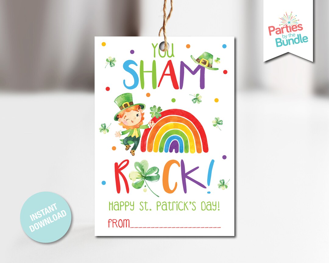 Printable St. Patrick's Day Gift Tag, Shamrock Rainbow Favor Tag ...
