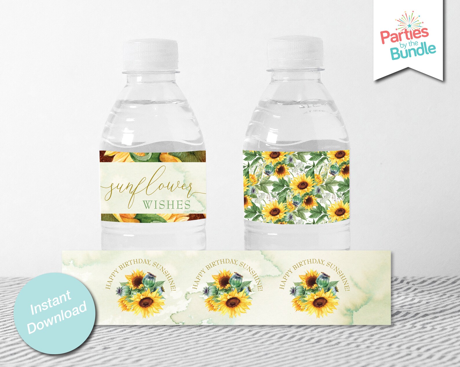 Sunflower Water Bottle Labels, Water Bottle Wraps, Sunflower Birthday ...