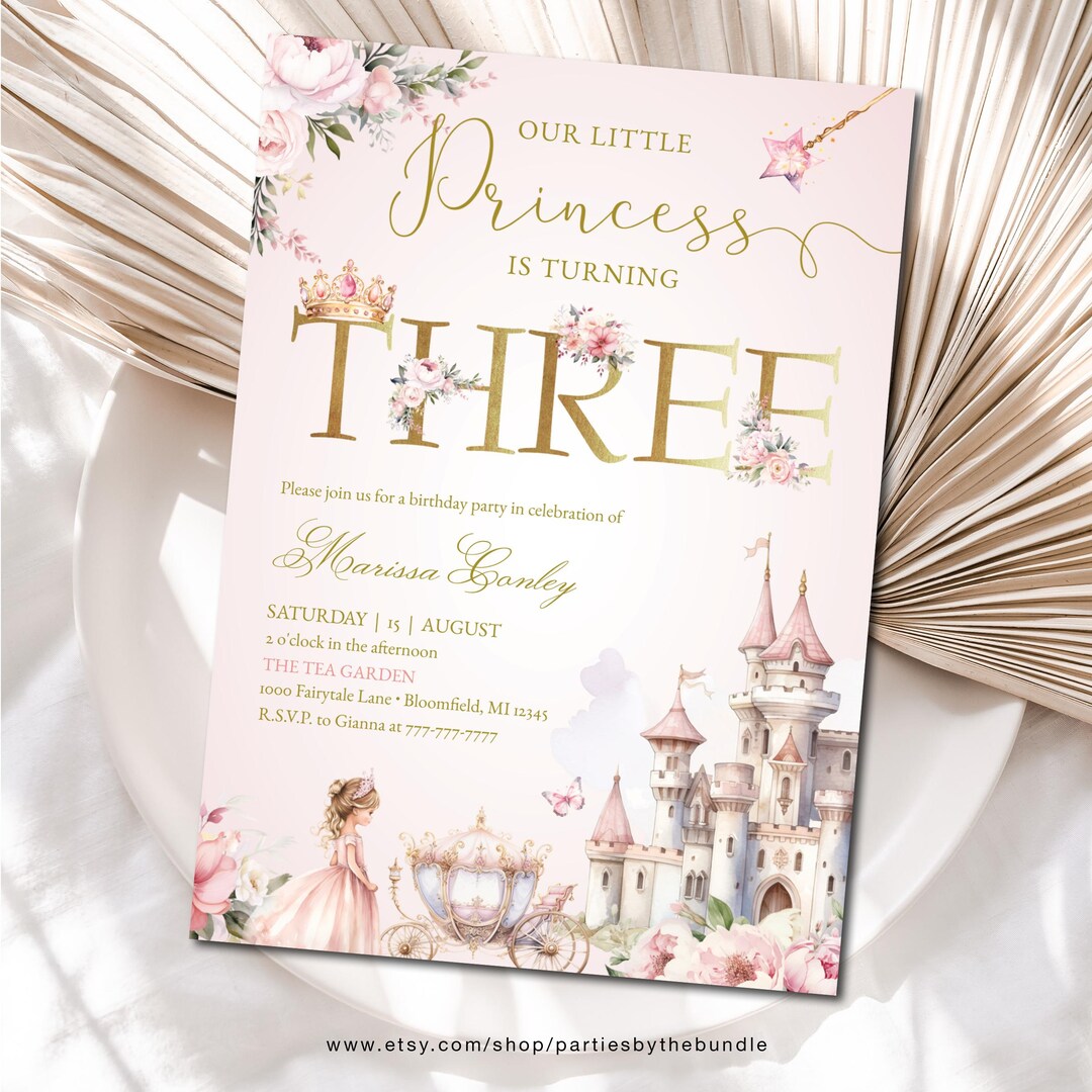 EDITABLE Princess Third Birthday Invitation | Fairytale Princess Party ...
