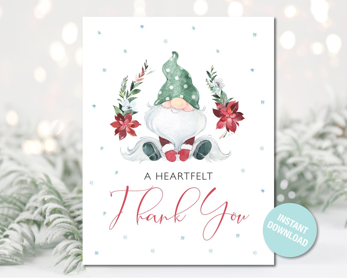 Christmas Gnome Thank You Note, Thank You Card, Gnome Christmas ...