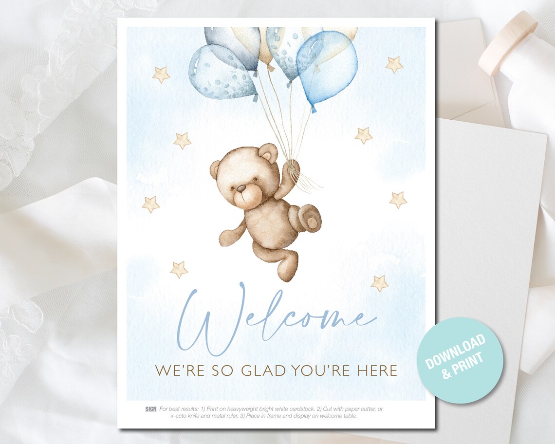 Teddy Bear Welcome Sign Blue Teddy Bear Party Decorations - Etsy