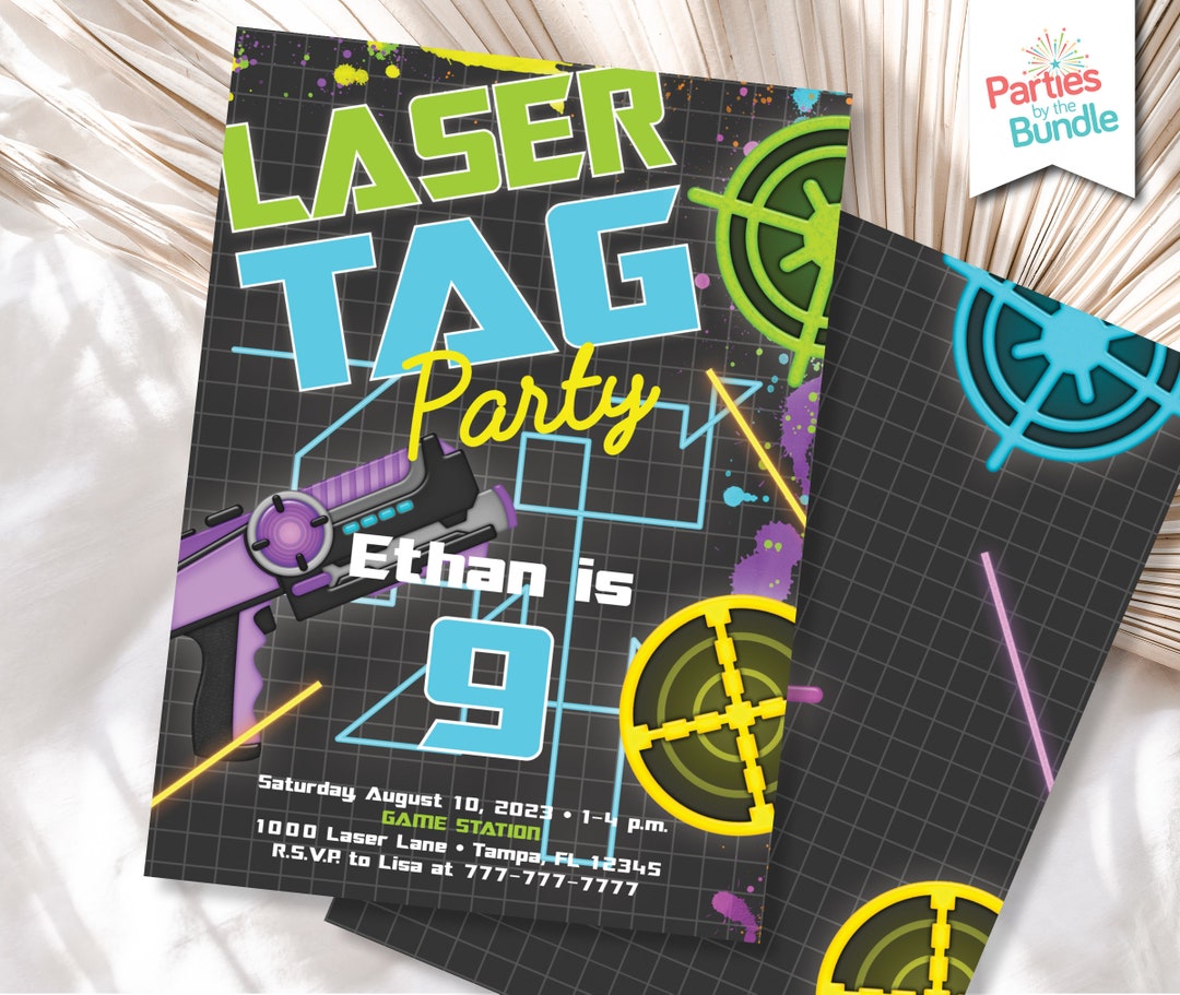 Laser Tag Birthday Invitation Neon Glow Laser Tag Party Invite Boy or ...