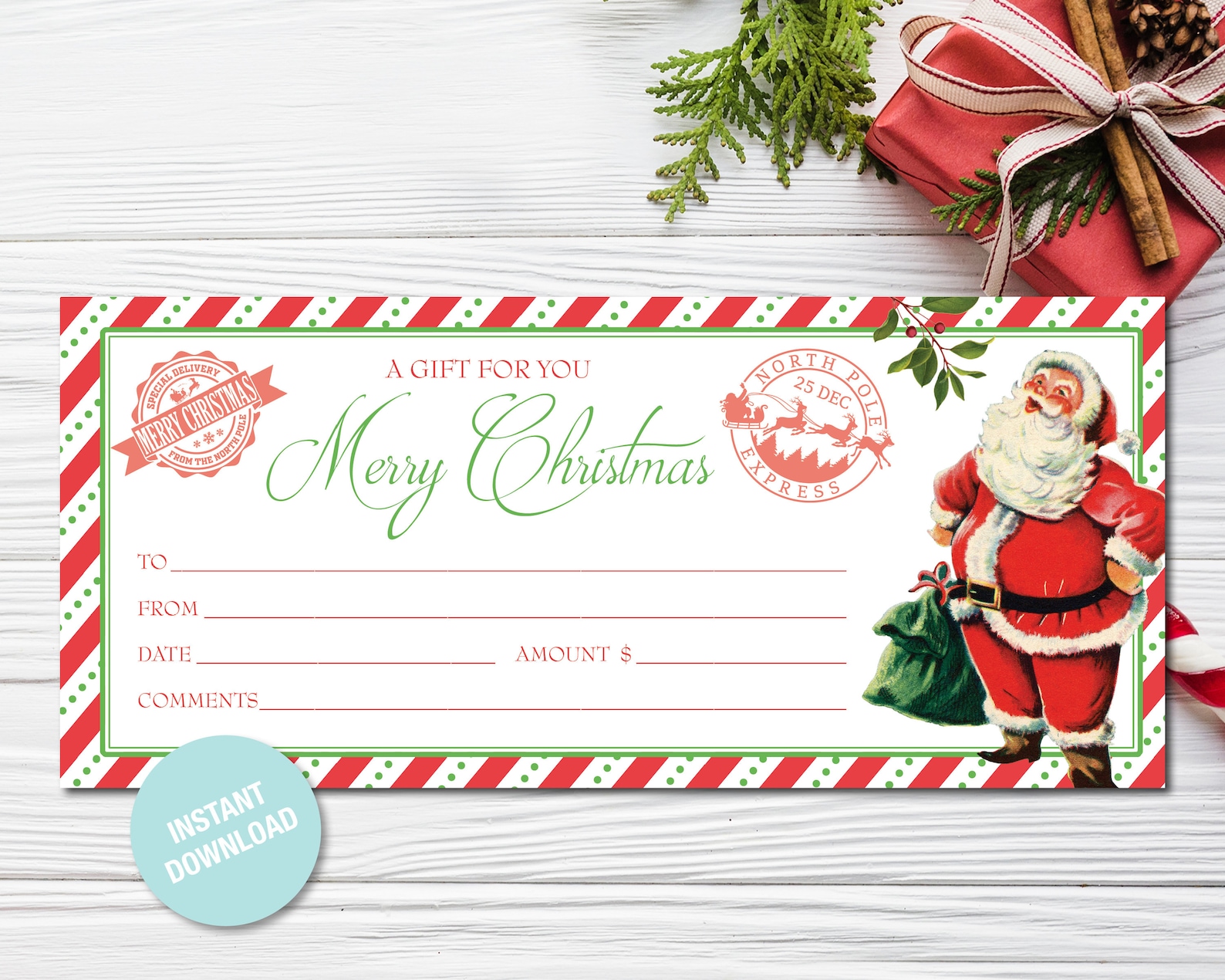 Printable Christmas Gift Certificate Santa Gift Voucher Gift - Etsy