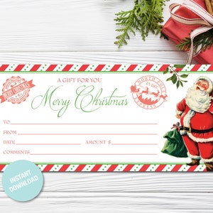 Printable Christmas Gift Certificate, Santa Gift Voucher, Gift Card ...