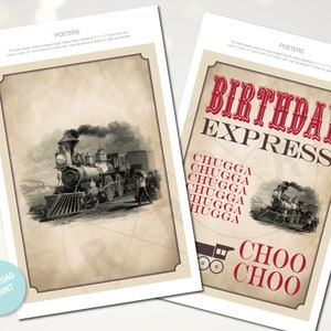Vintage Train Birthday Party Printables, Poster Set, Train Party Decor ...