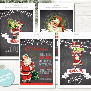 Santa Poster Set, Retro Santa Printables, Christmas Printables, Vintage ...