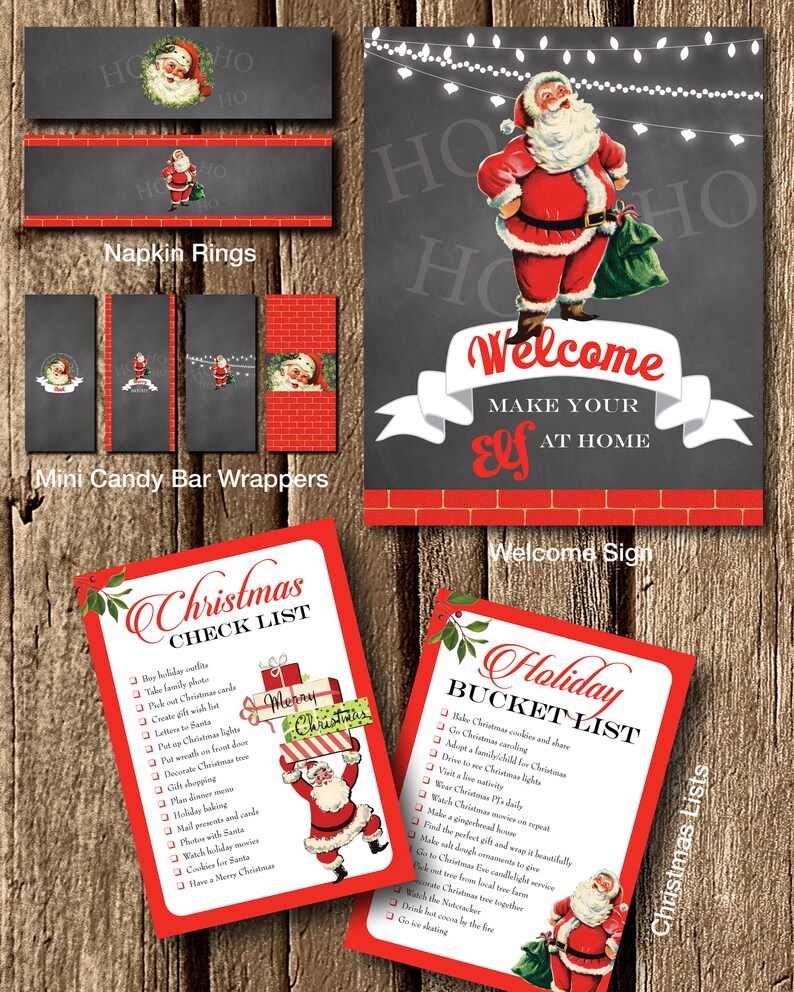 Retro Santa Decoration Kit Christmas Printable Party Bundle, Vintage ...