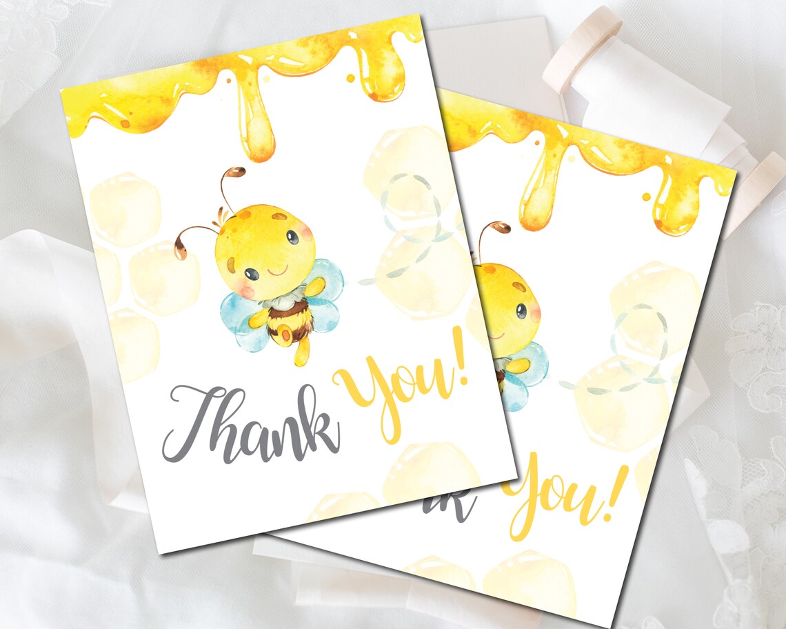 Bee Day Party Thank You Note Thankyou Bee Printables Bee - Etsy