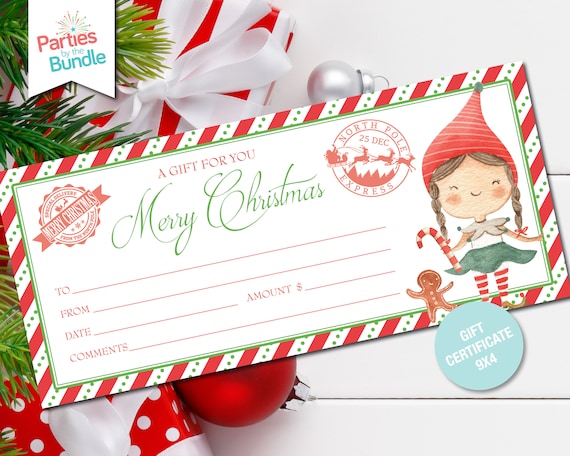 Printable Christmas Gift Certificate Elf Gift Voucher Gift | Etsy