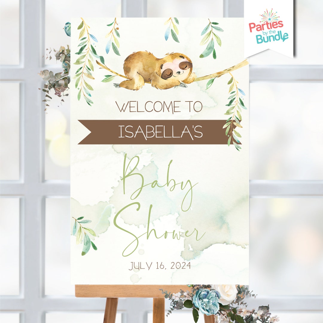 Sloth Baby Shower Welcome Sign | Sloths of Fun Easel Decoration ...