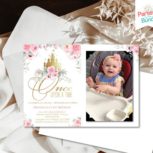 PRINCESS First Birthday Party Invitation. Printable Once Upon - Etsy