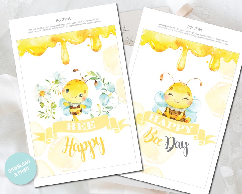 Bee-day Birthday Party Decorations, Bee Decor, Poster Set, Wall Art ...