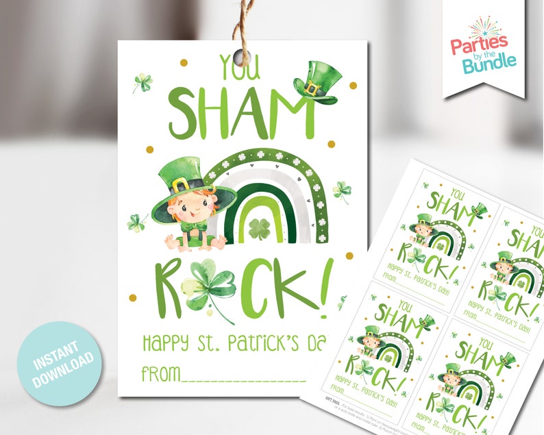 Printable St. Patrick's Day Gift Tag Shamrock Rainbow - Etsy