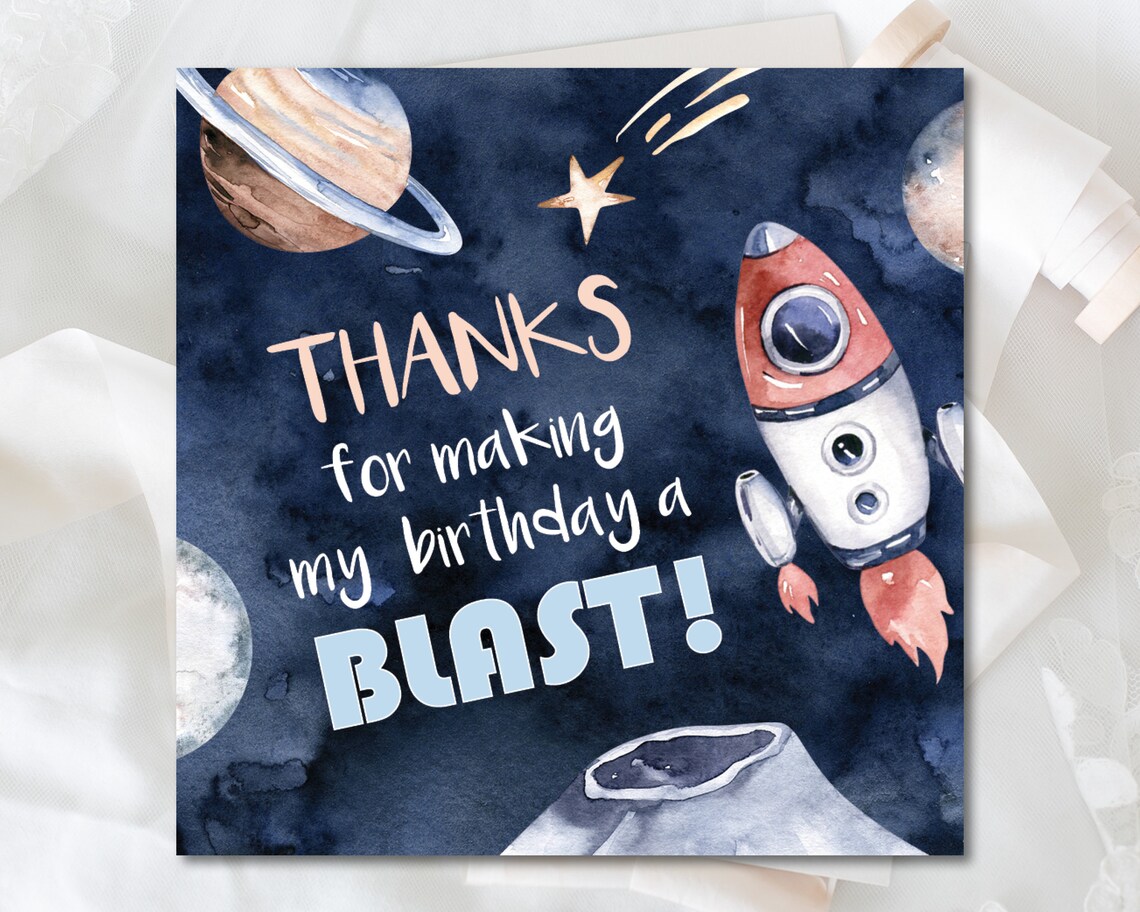 Space Birthday Gift Tags, Outer Space Party Printables, Thank You Tags ...