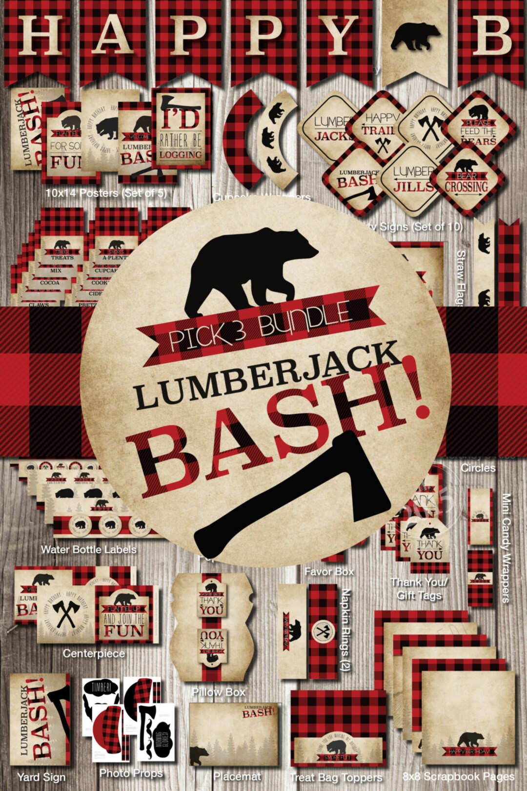 Lumberjack Birthday Printable Party Kit Buffalo Plaid First Birthday ...