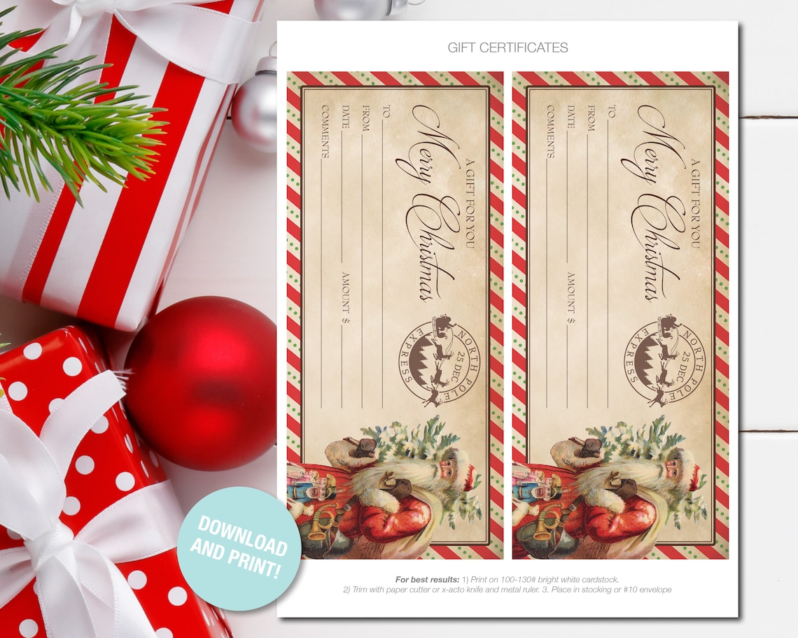 Printable Christmas Gift Certificate, Santa Gift Voucher, Gift Card ...