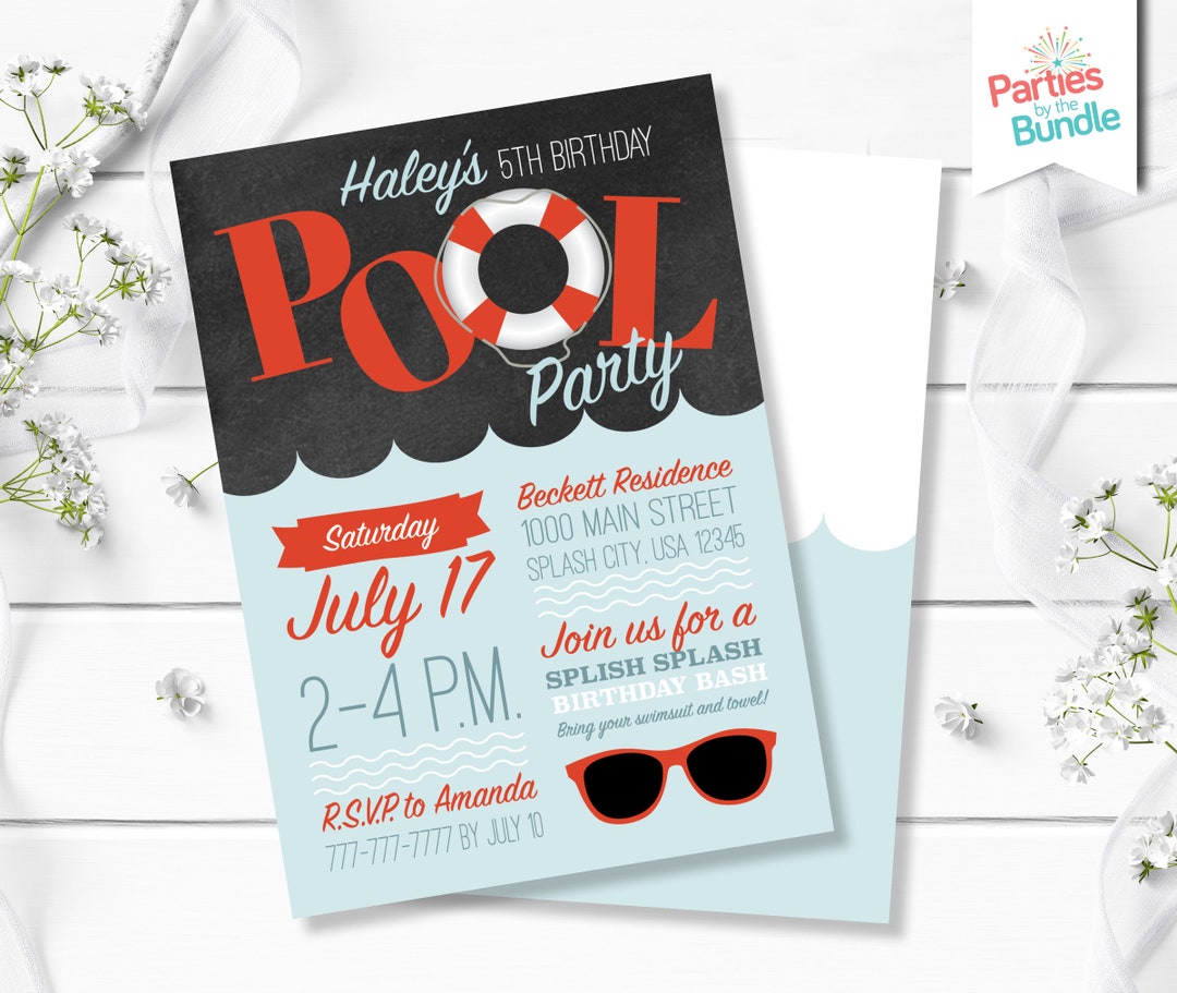 Invitación De Cumpleaños De Pool Party Invitación A Fiesta De - Etsy México