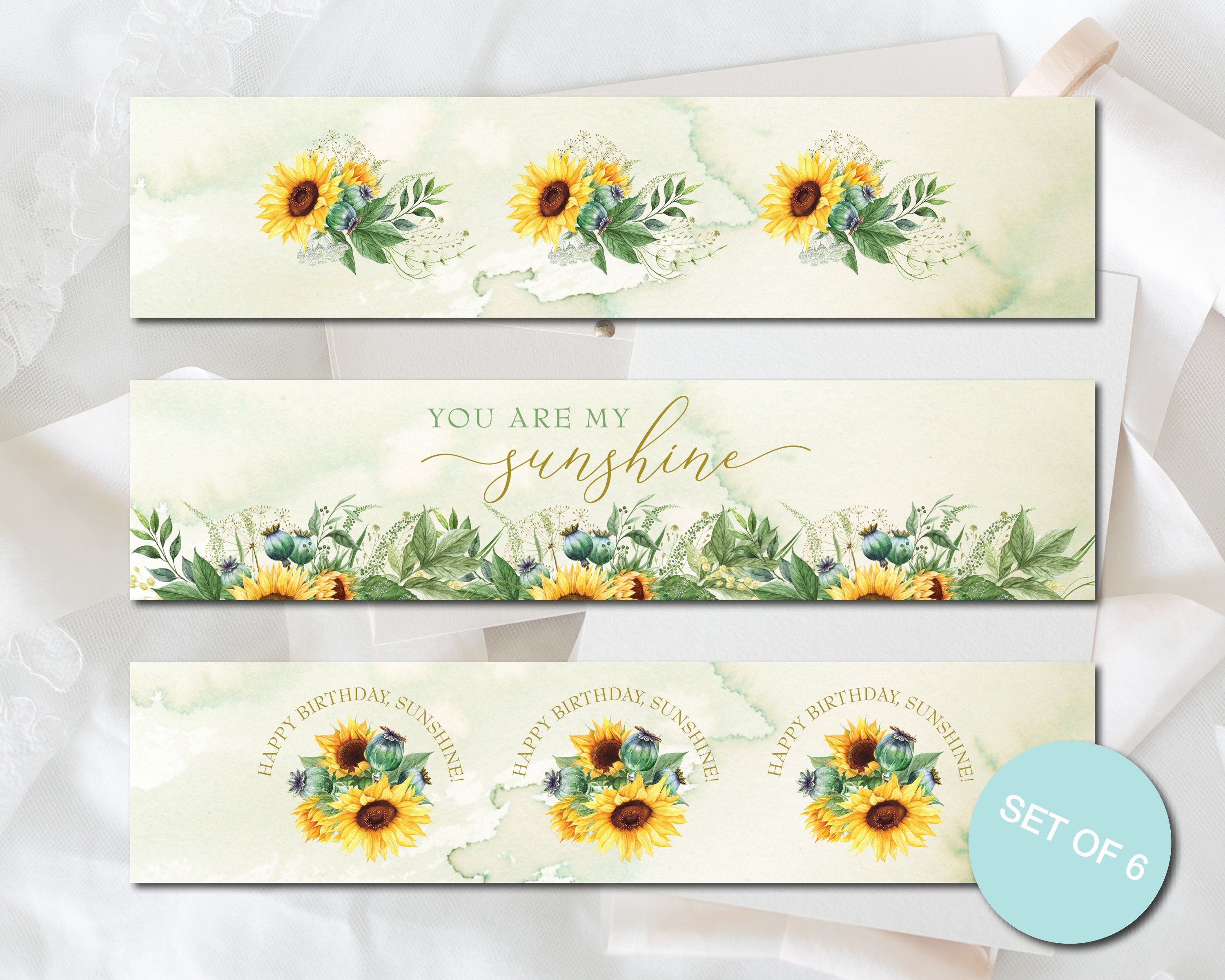 Sunflower Water Bottle Labels, Water Bottle Wraps, Sunflower Birthday ...