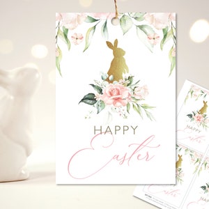 Printable Easter Gift Tag, Floral Easter Bunny Favor Tag, Printable ...