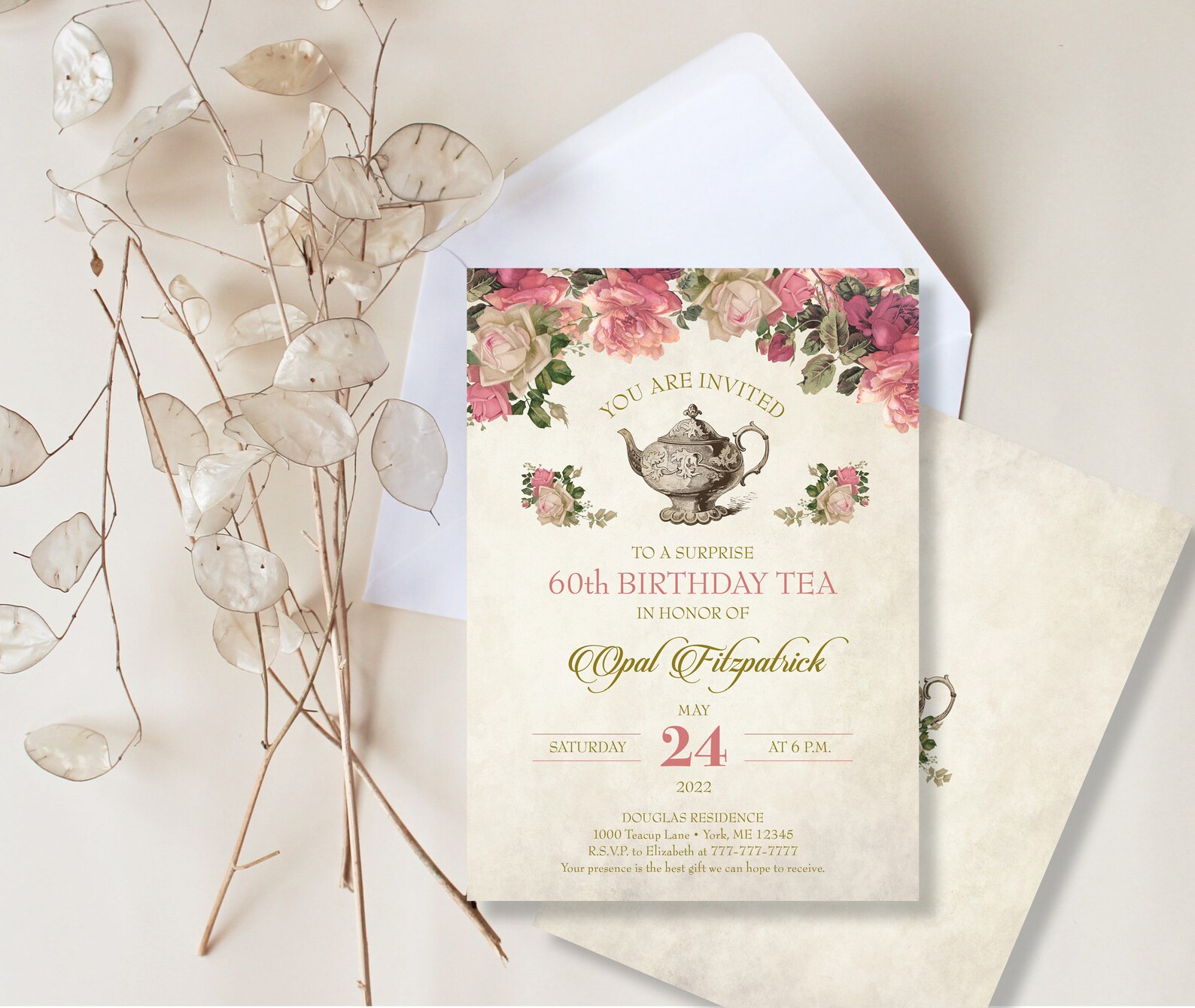 Tea Birthday Invitation, Vintage Tea Party Invitation, Floral Tea ...