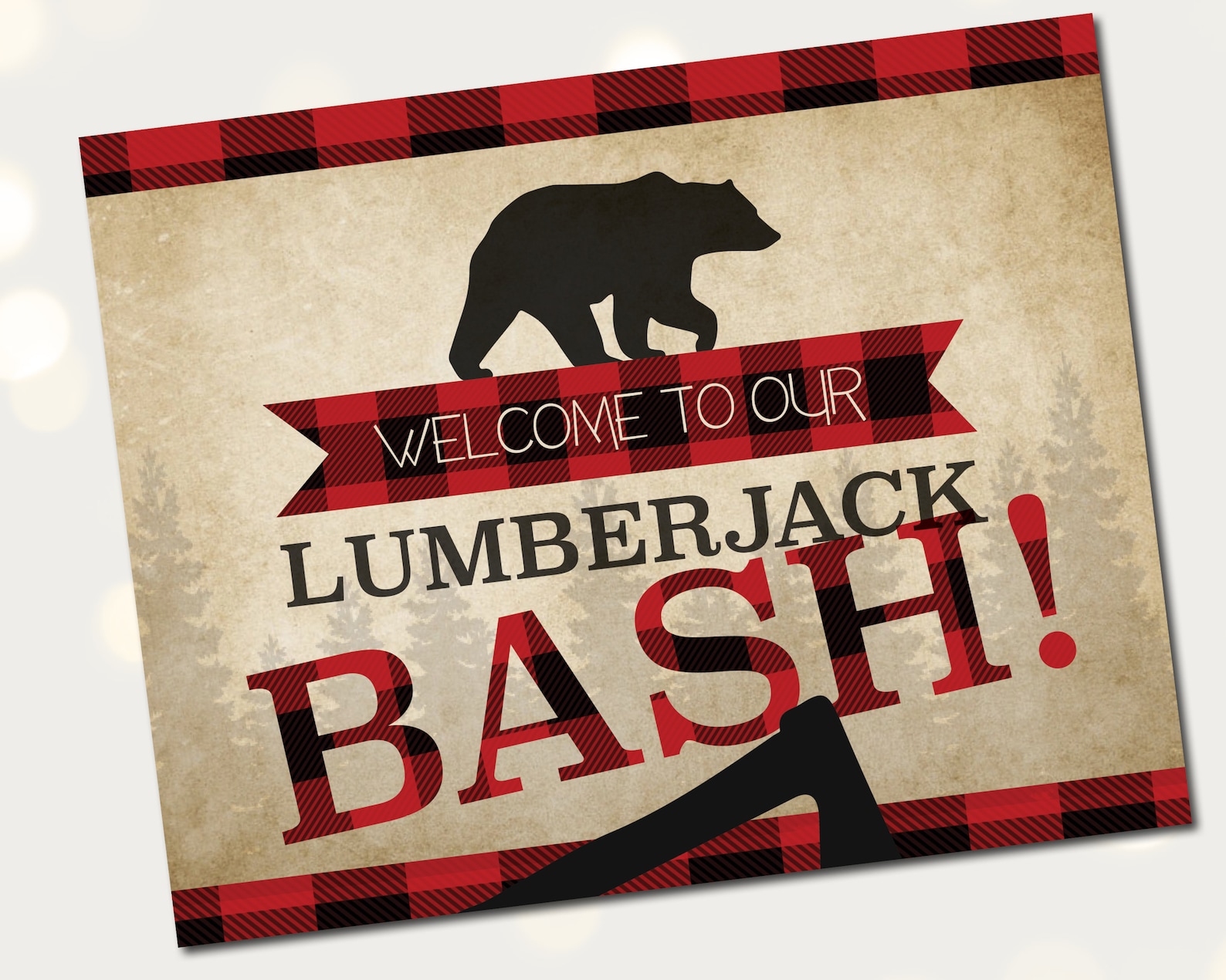 Lumberjack Birthday Party Decorations, Buffalo Plaid Welcome Sign, Red ...