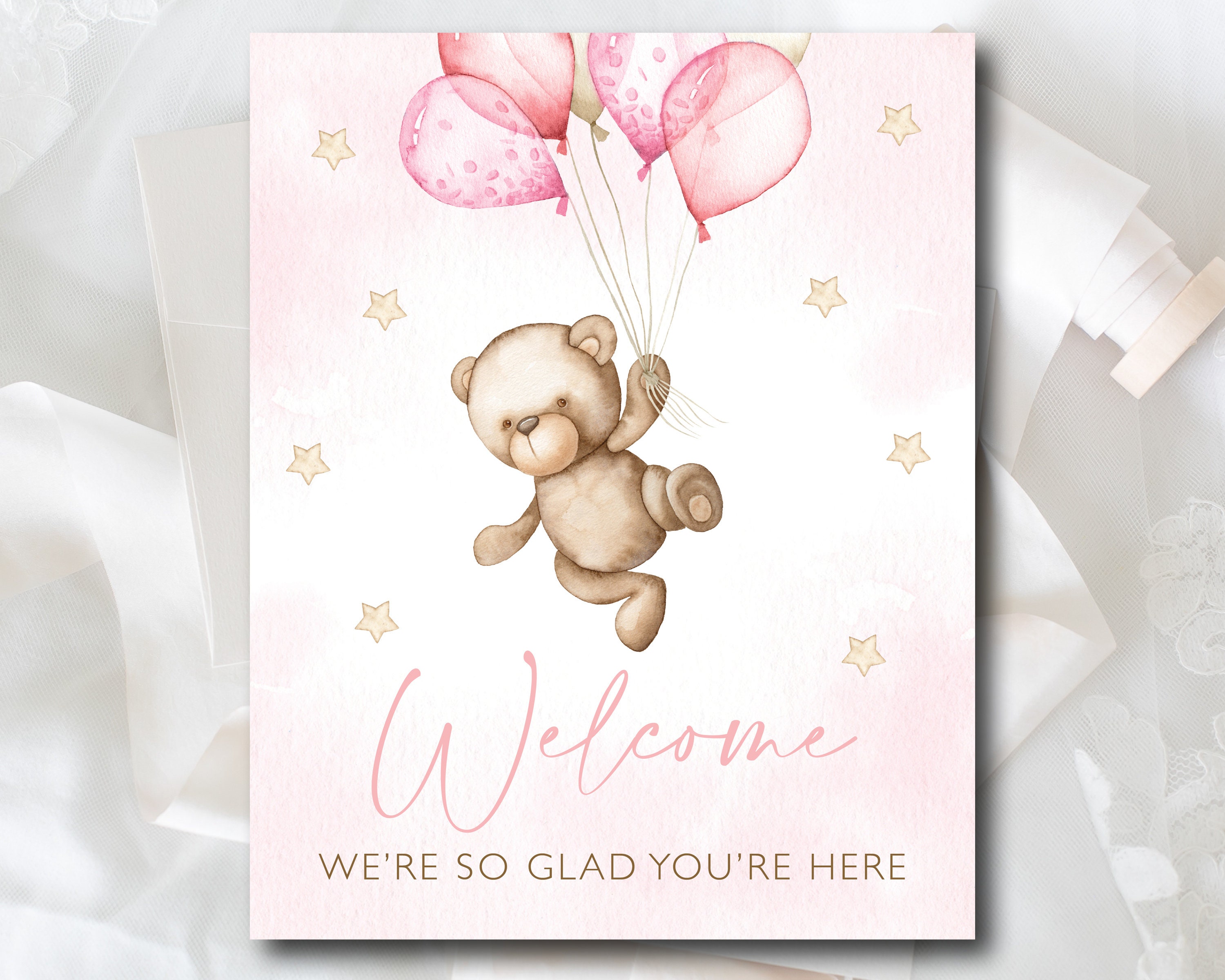 Teddy Bear Baby Shower Table Signs, Pink Teddy Bear Decorations, Cards ...