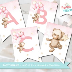 Teddy Bear Baby Shower Banner, Banner Bunting, Party Decorations, Pink ...