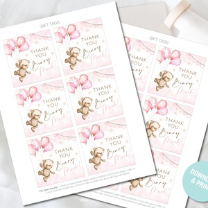 Teddy Bear Gift Tags, Teddy Birthday Party Printables, Thank You Tags ...