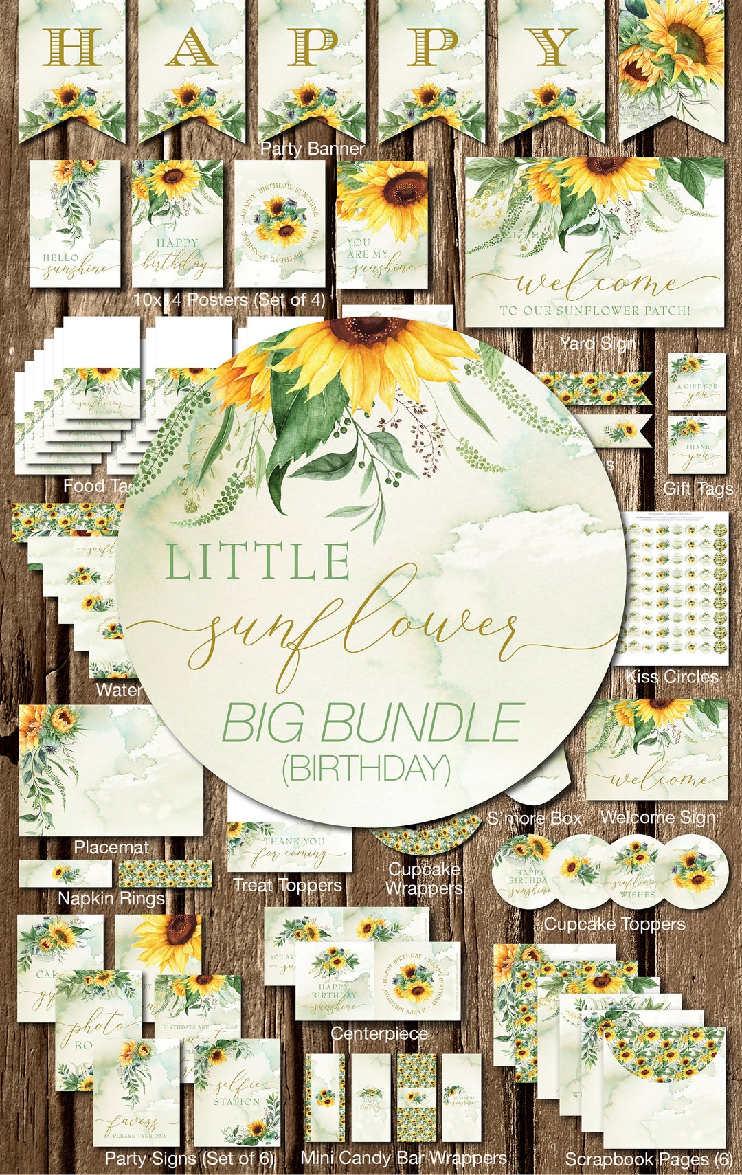 Sunflower Birthday Party Pack Kit, Sunflower Printables, Printable ...